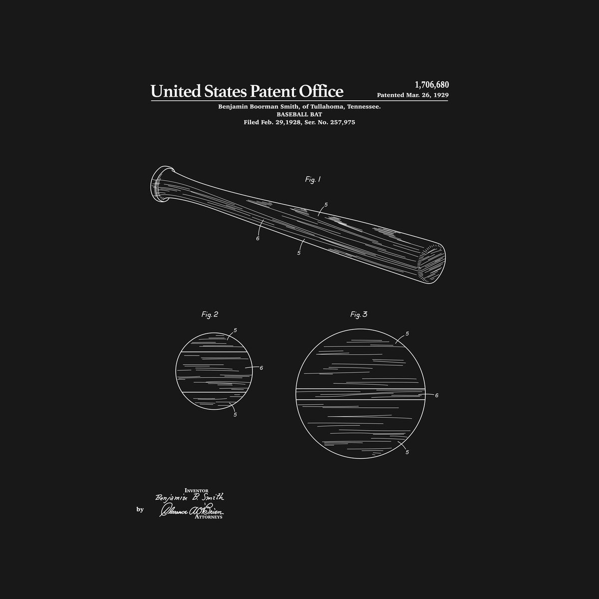Baseball Bat Patent - Black - Art Print by Finlay McNevin | GIANT ART