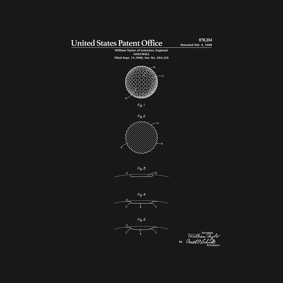 Golf Ball Patent - Black - Art Print by Finlay McNevin | GIANT ART