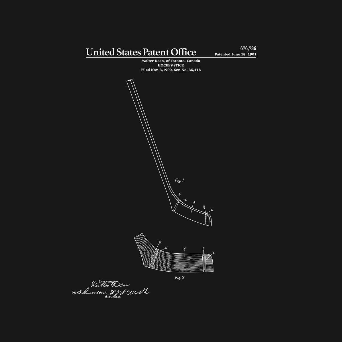 Hockey Stick Patent - Black - Art Print by Finlay McNevin | GIANT ART