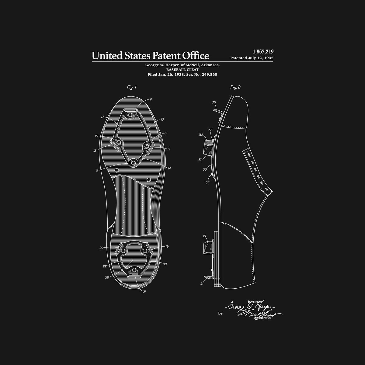 Baseball Cleat Patent - Black - Art Print by Finlay McNevin | GIANT ART
