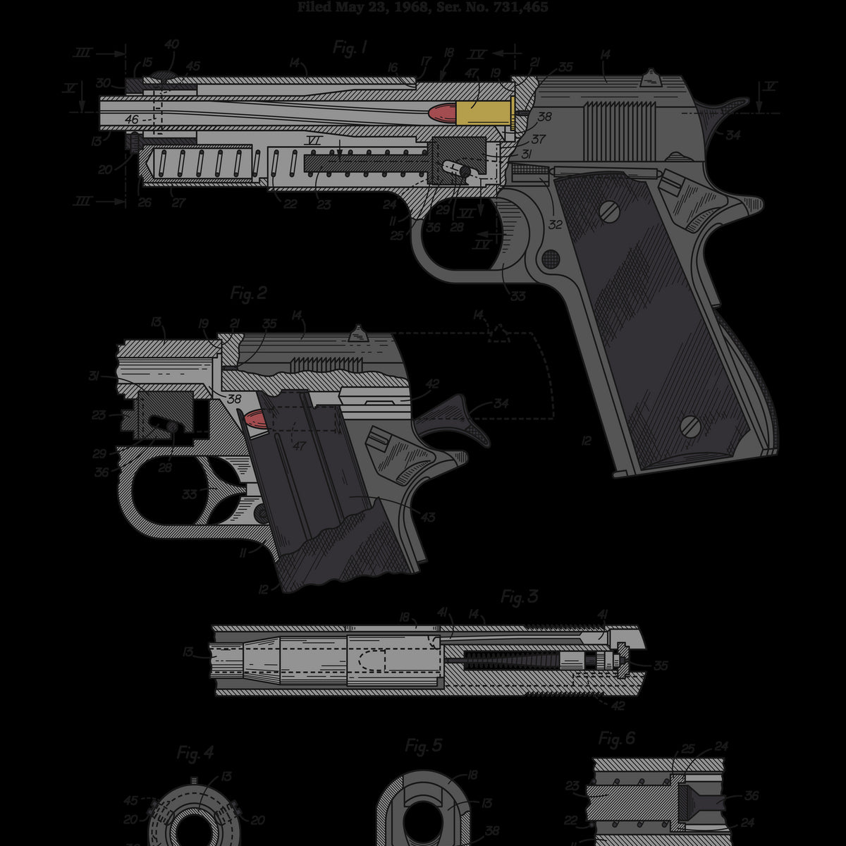 Colt 1911 Handgun Patent - Art Print by Finlay McNevin | GIANT ART