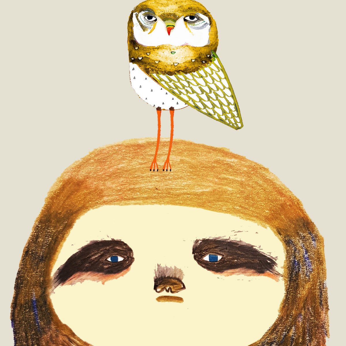 sloth and owl - Art Print by Ashley Percival | GIANT ART