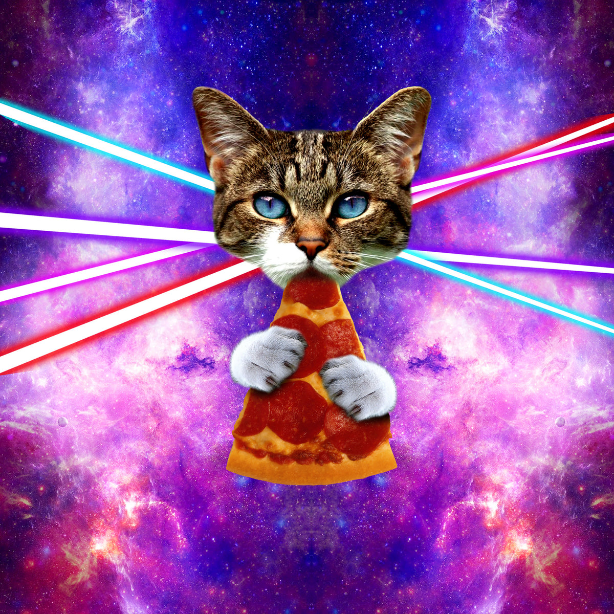 Cat Pizza Eating Cosmos Space galaxy - Art Print by Damian Augustyniak ...