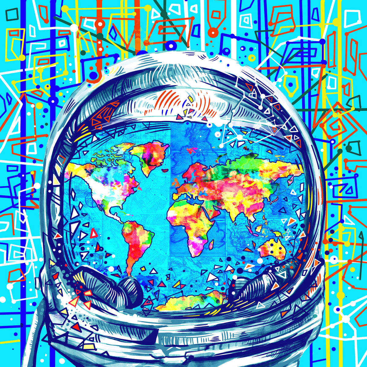Carte du monde des astronautes pop art - Impression d'art par Bekim ...